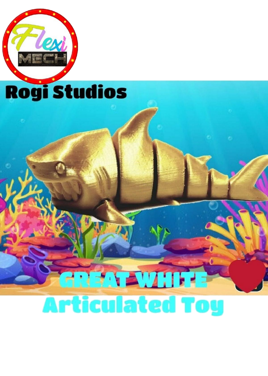 Flexi-Mech Great White Shark 3D Printed Articulated Cartoon Toy Sea Fi ...